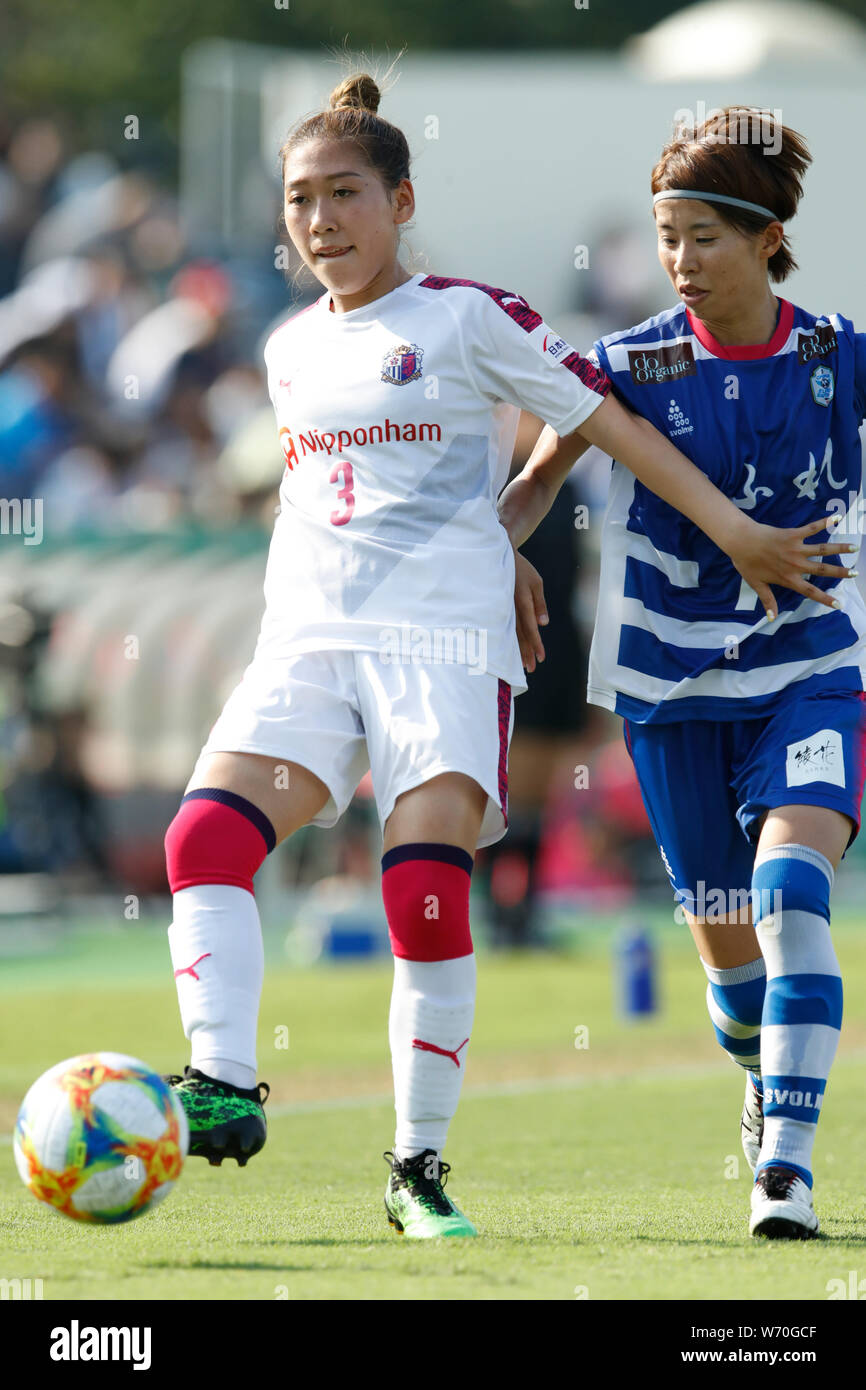 Tokyo, Japan. 3rd Aug, 2019. (L to R) Reina Wakisaka (Cerezo Ladies), Rie Azami (Elfen) Football ...