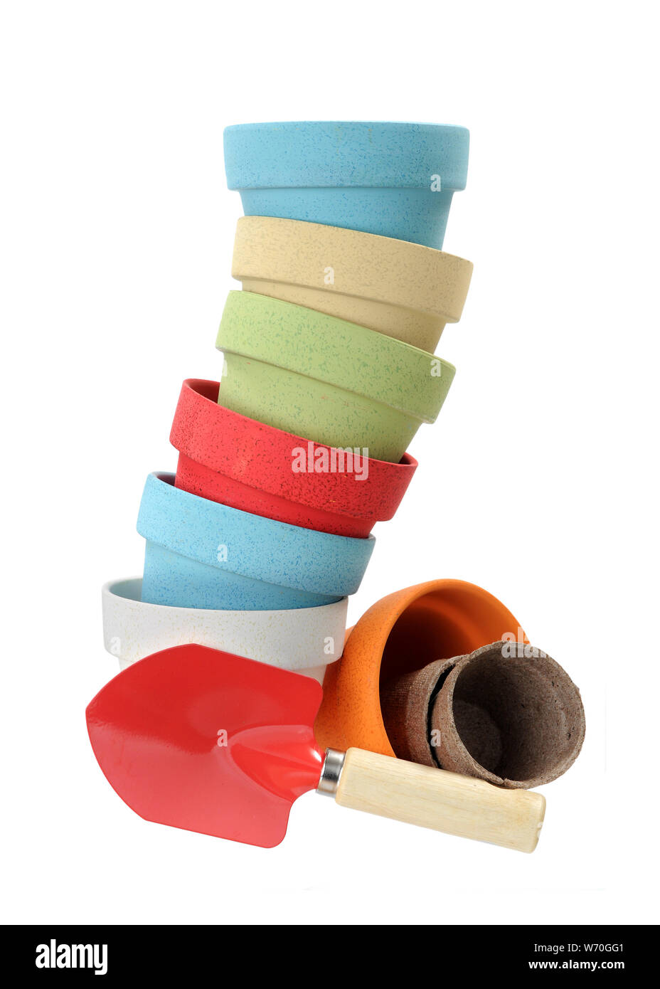 ceramic vases and tool isolated on white background Stock Photo - Alamy