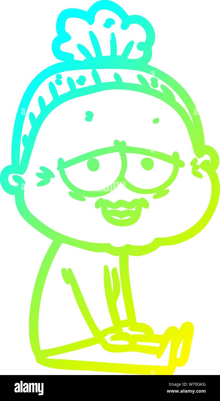 cold gradient line drawing of a cartoon happy old lady Stock Vector ...