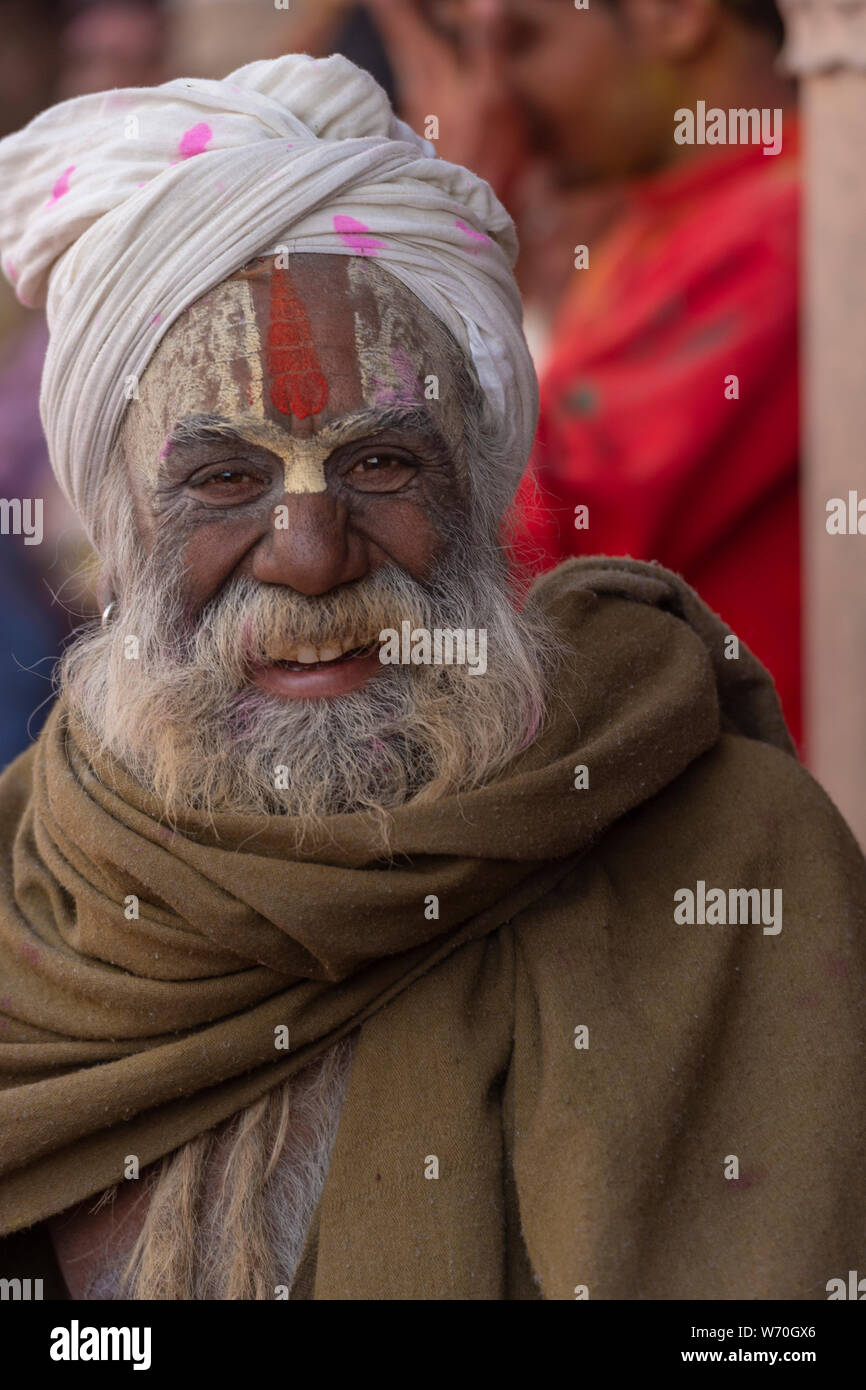 Portrait of a Sadhu baba during Holi Celebrations at Mathura ...
