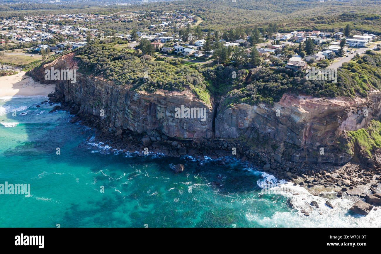 Aerial view of Redhead Bluff in Newcastle's south. Large cliffs tower ...