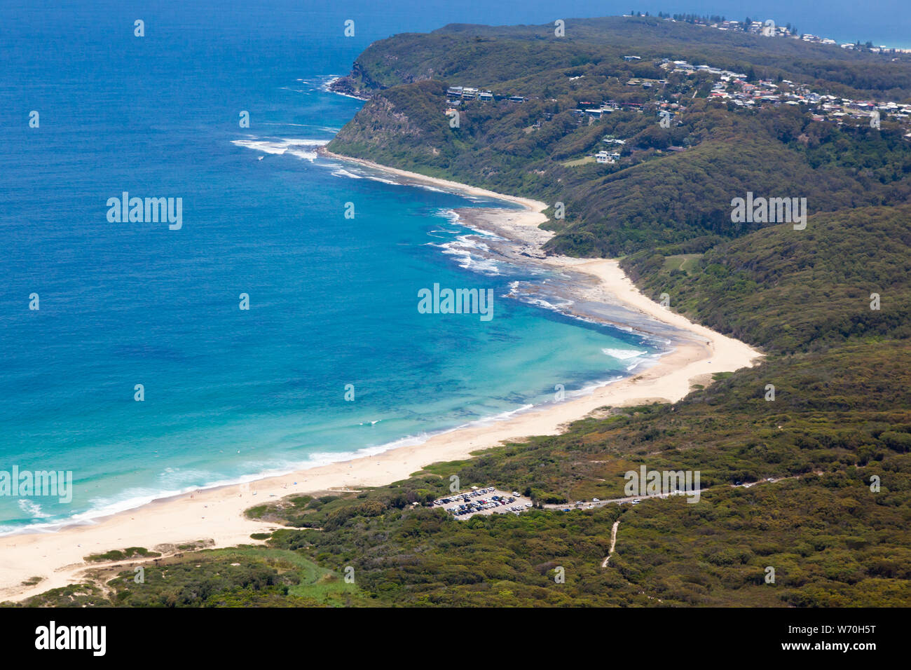 An aerial view of Dudley Beach - Newcastle NSW Australia. A popular ...