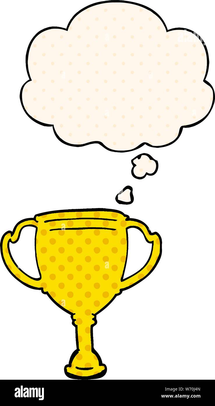 cartoon sports trophy with thought bubble in comic book style Stock ...
