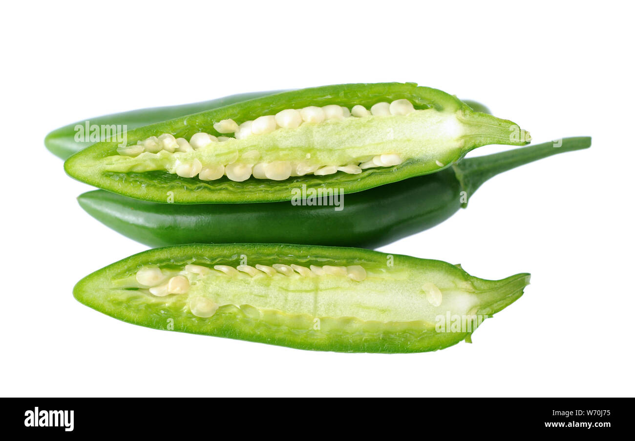chopped and whole super serrano peppers isolated on white Stock Photo ...