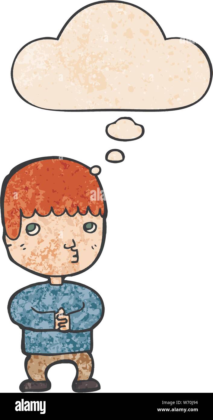 cartoon man thinking with thought bubble in grunge texture style Stock ...