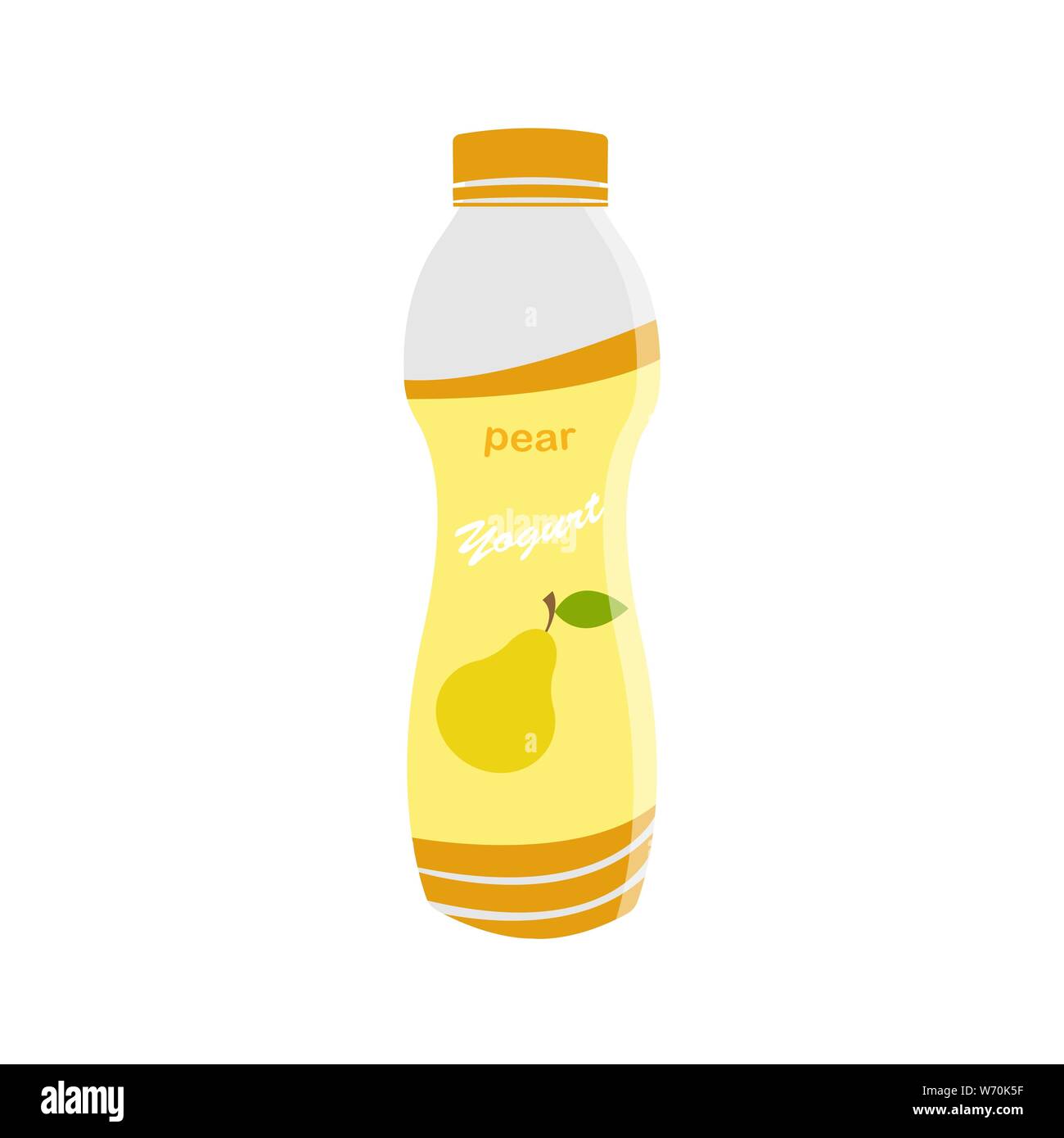 Packing yogurt with a teaspoon. Pear flavor yogurt. Vector illustration ...