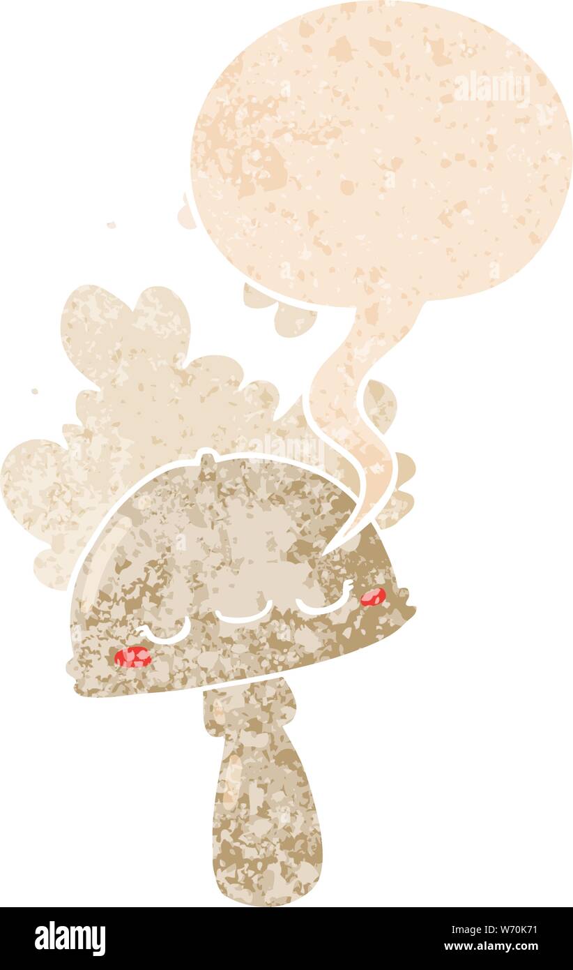 cartoon mushroom with spoor cloud with speech bubble in grunge ...