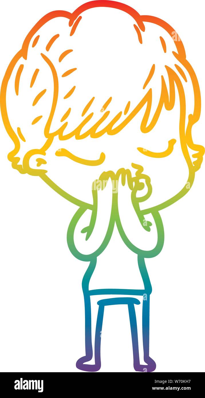 rainbow gradient line drawing of a cartoon woman with eyes shut Stock ...
