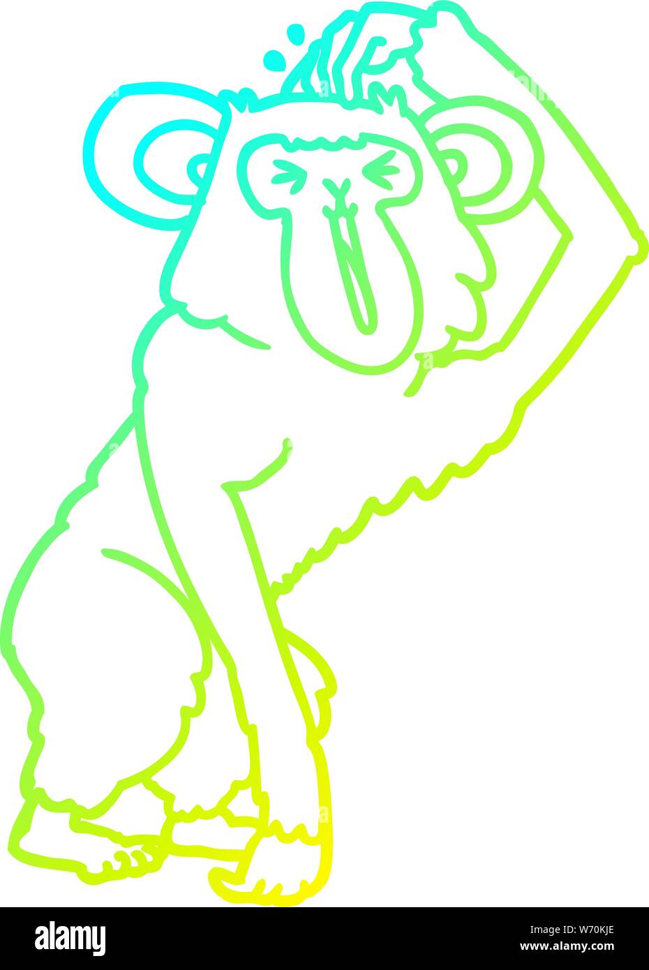 cold gradient line drawing of a cartoon chimp scratching head Stock ...