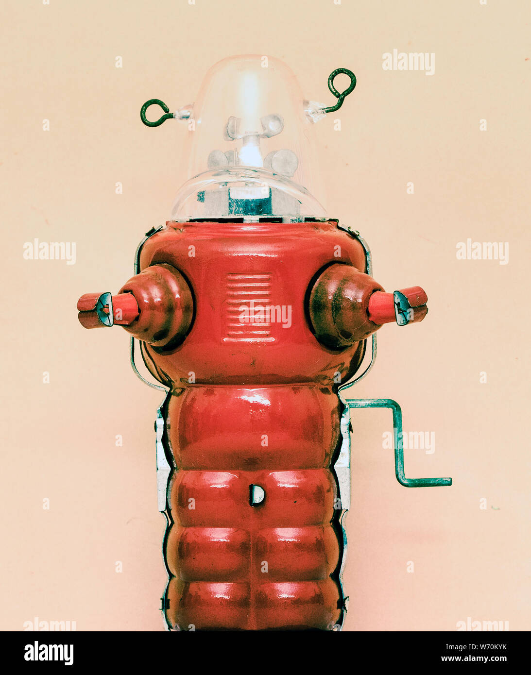 red vintage robot toy toned image Stock Photo - Alamy
