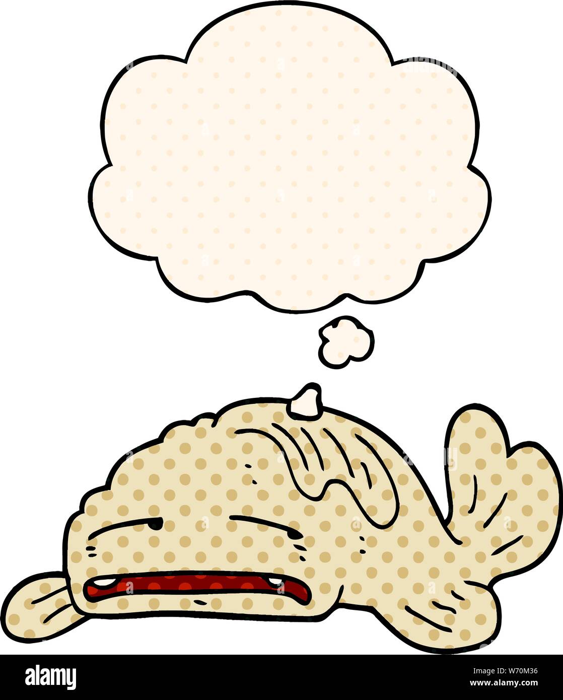 cartoon sad old fish with thought bubble in comic book style Stock ...