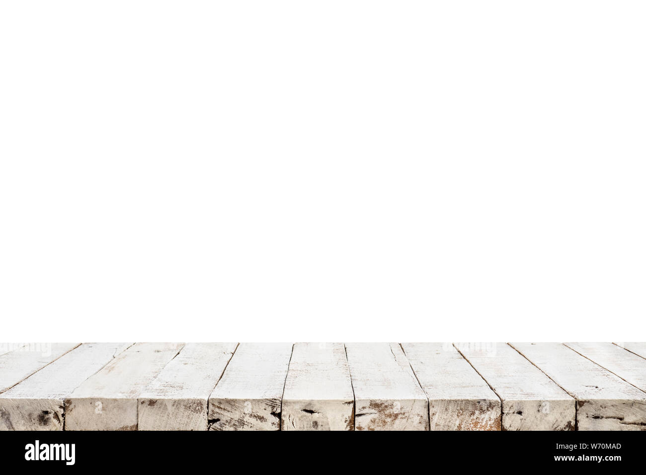 Real white wood table top texture on white background.For create ...