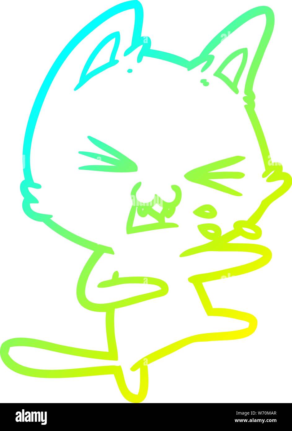 cold gradient line drawing of a cartoon cat hissing Stock Vector Image ...