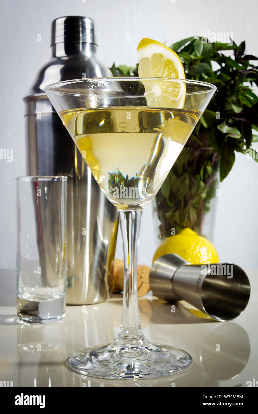 Set of dishes for the bar and a glass of drink Stock Photo - Alamy