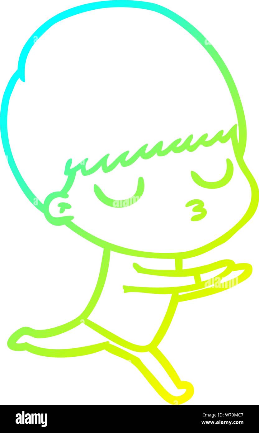 cold gradient line drawing of a cartoon calm boy Stock Vector Image ...