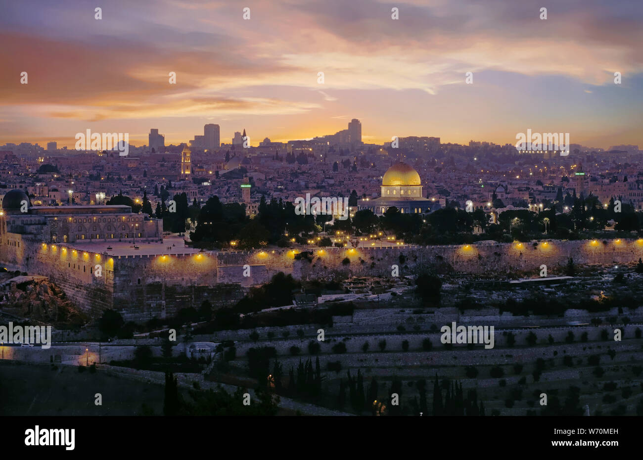 View at sunset of Dome of the Rock in the Temple Mount known to Muslims ...
