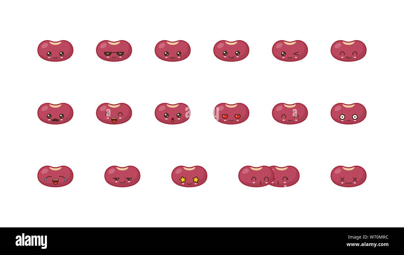 Beans cute kawaii mascot. Set kawaii food faces expressions smile ...