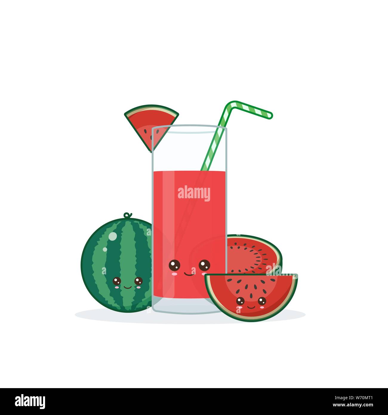 watermelon juice. Cute kawai smiling cartoon juice with slices in a ...
