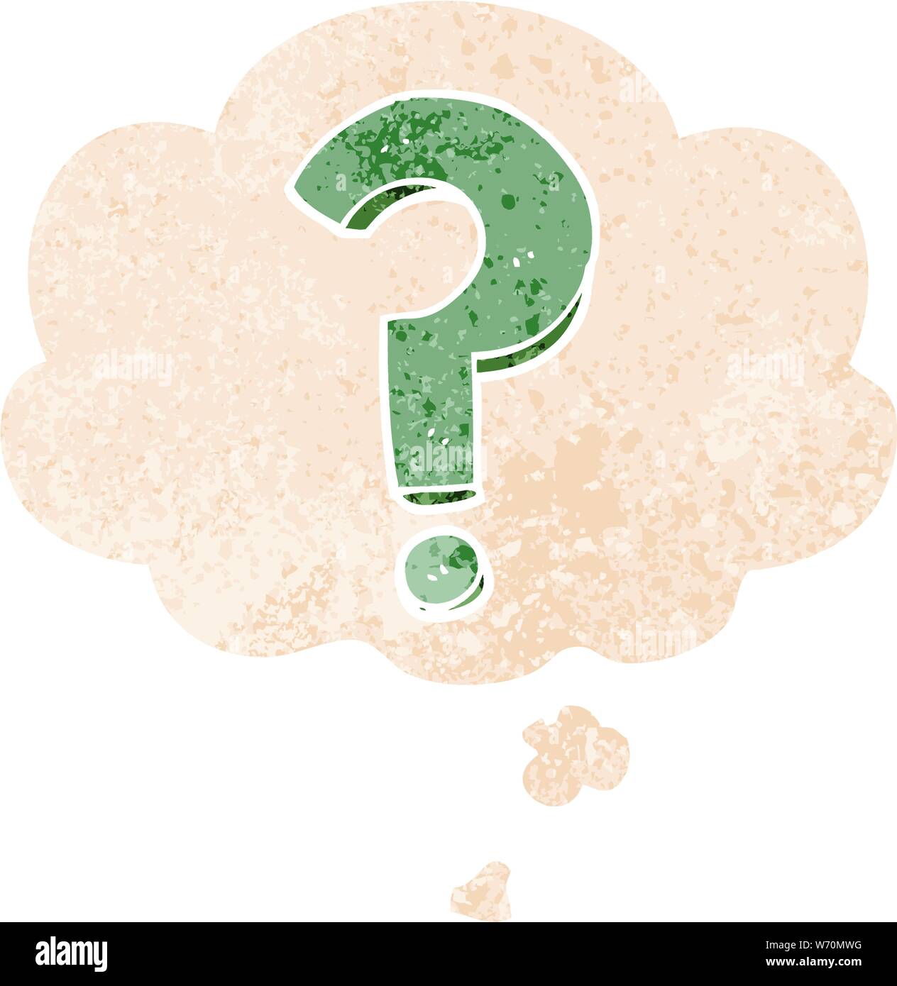 cartoon question mark with thought bubble in grunge distressed retro ...