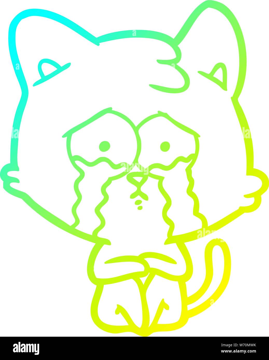 cold gradient line drawing of a crying cat cartoon Stock Vector Image ...