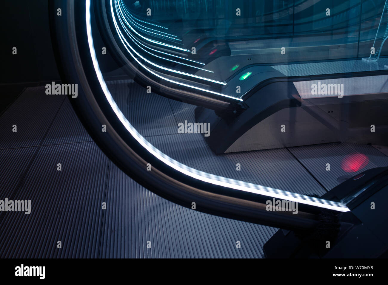 Close up escalator decoration with lighting sign Stock Photo - Alamy