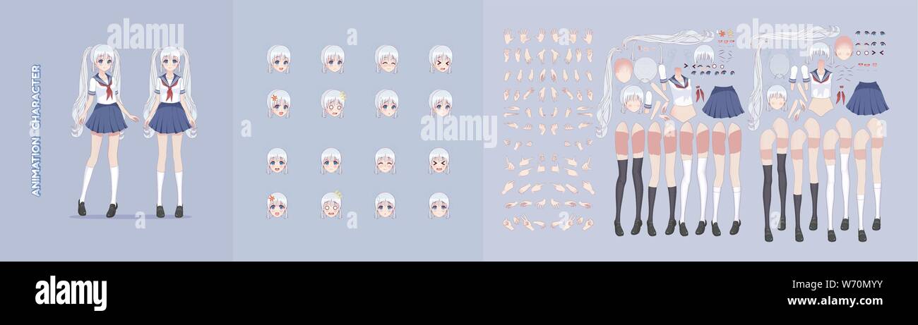 Anime manga girl cartoon characters for animation, motion design. The ...