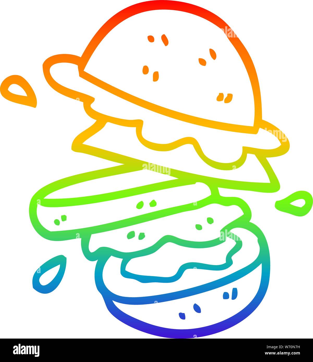 rainbow gradient line drawing of a cartoon burger Stock Vector Image ...