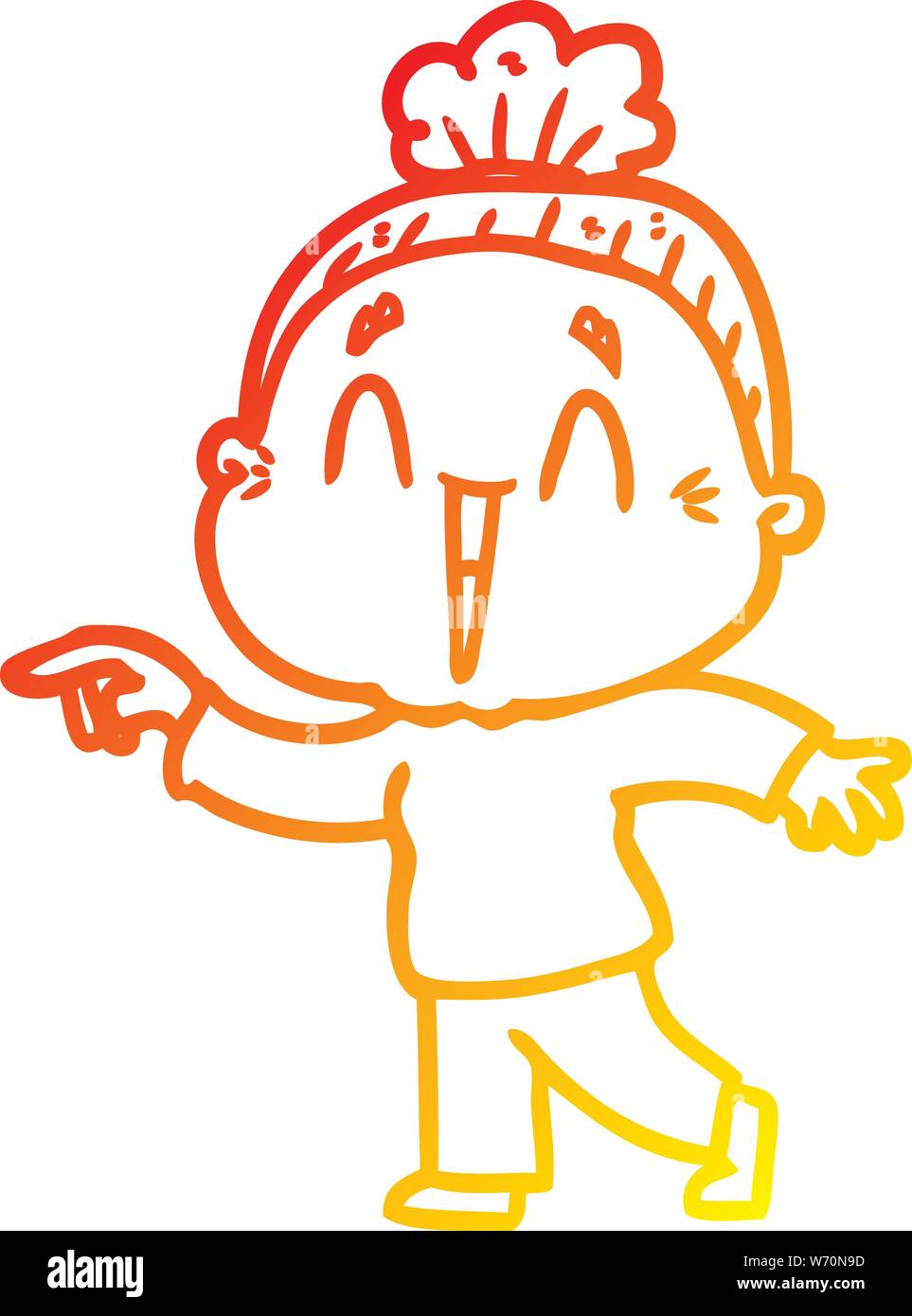 warm gradient line drawing of a cartoon happy old lady Stock Vector ...