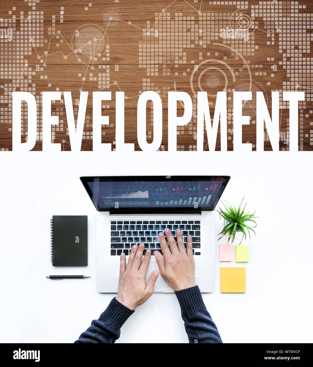 Development concepts idea with male using computer laptop /top view ...