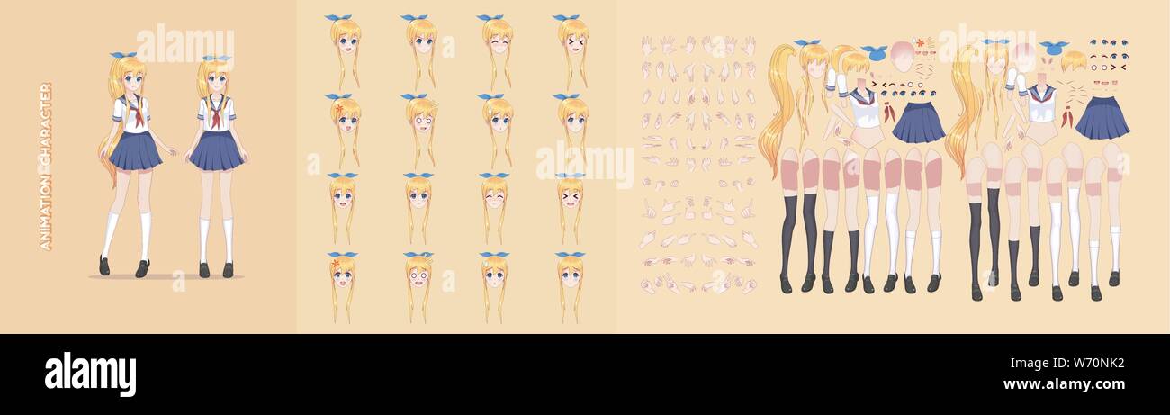 Anime manga girl cartoon characters for animation, motion design. The ...