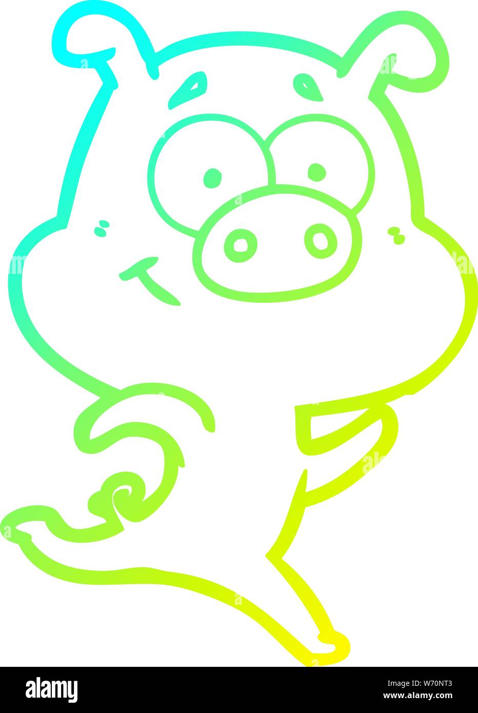 cold gradient line drawing of a happy cartoon pig running Stock Vector ...