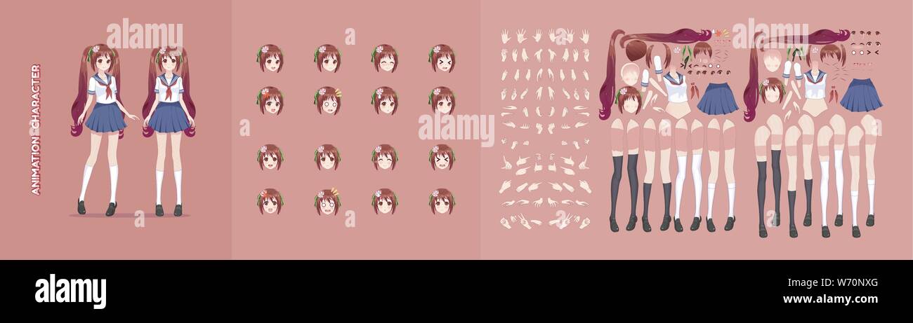 Anime manga girl cartoon characters for animation, motion design. The ...
