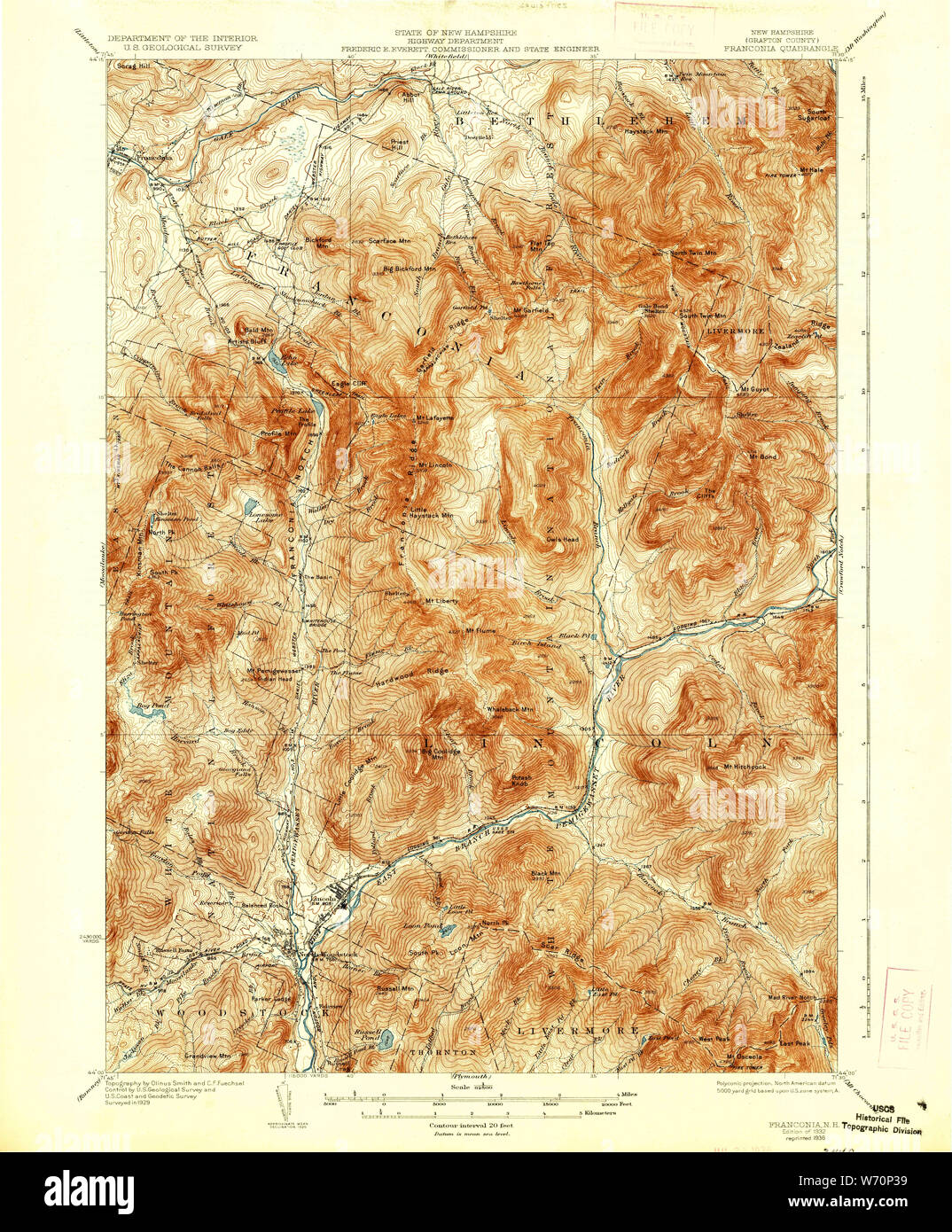 USGS TOPO Map New Hampshire NH Franconia 330038 1932 62500 Restoration ...