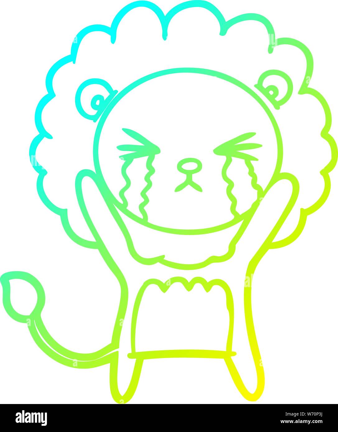 cold gradient line drawing of a cartoon crying lion Stock Vector Image ...