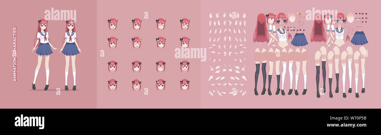 Anime manga girl cartoon characters for animation, motion design. The ...