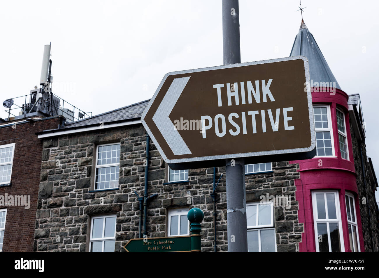 Text sign showing Think Positive. Business photo showcasing The ...