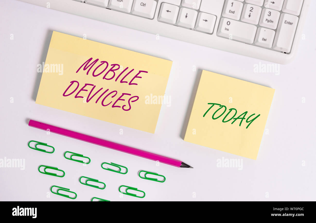 Writing note showing Mobile Devices. Business concept for A portable ...