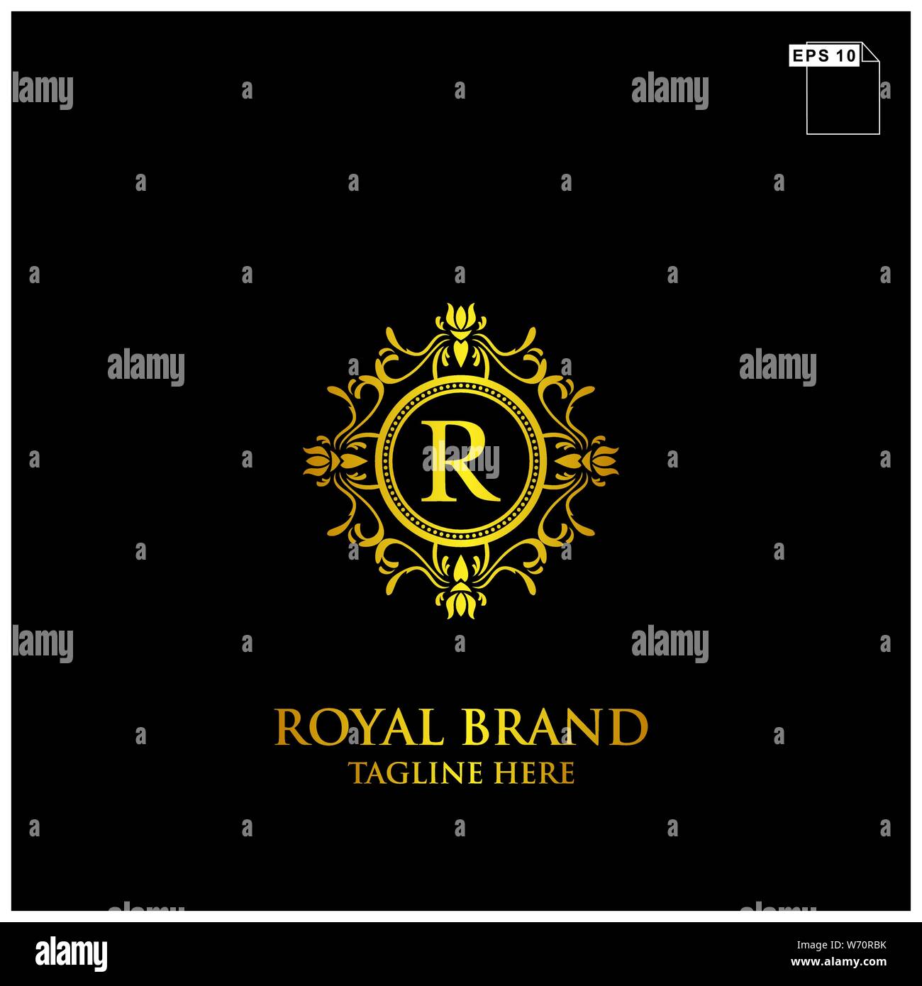 royal brand name logo design concept with floral and elemnt gold color ...