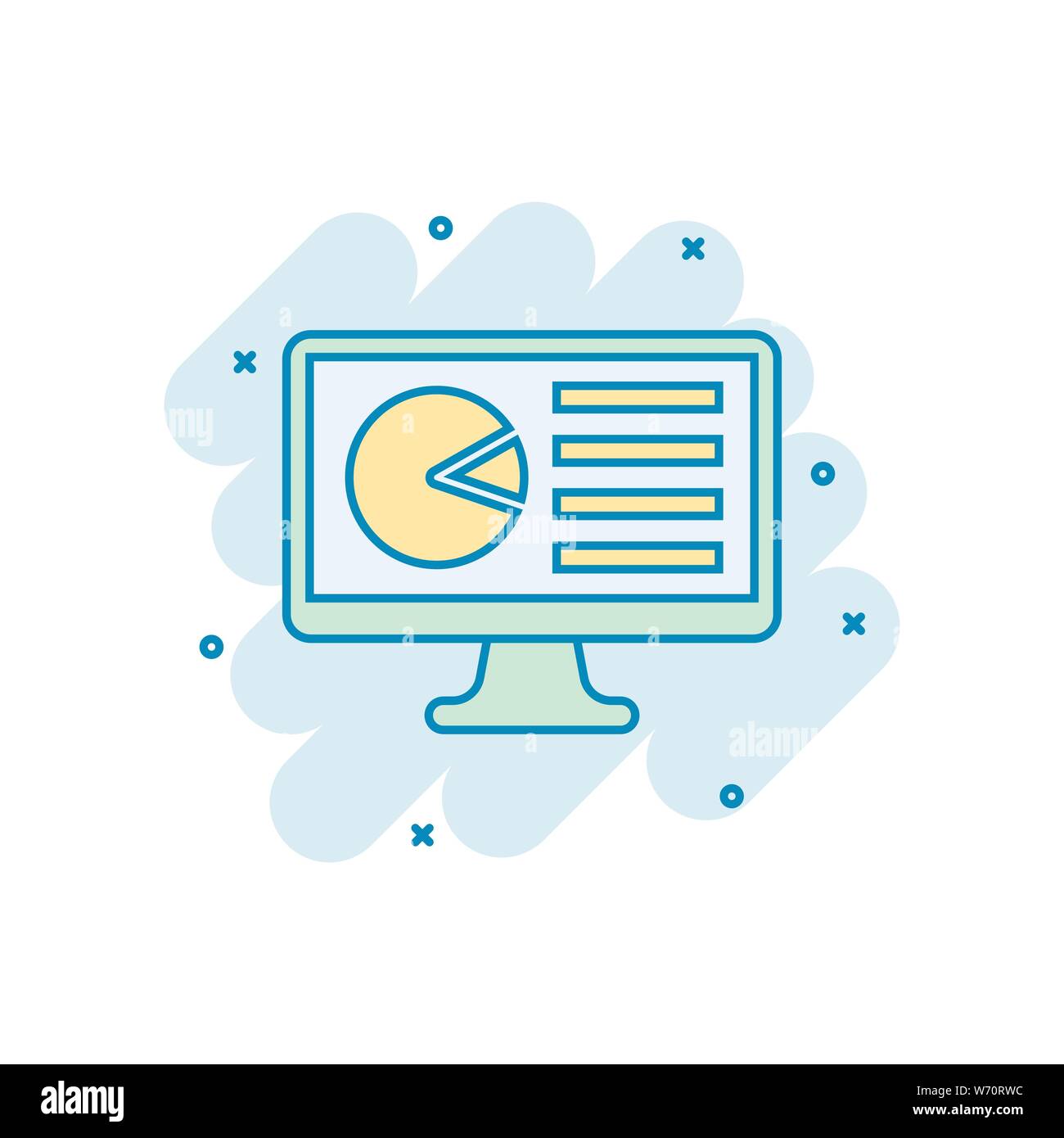 Analytic monitor icon in comic style. Diagram vector cartoon ...