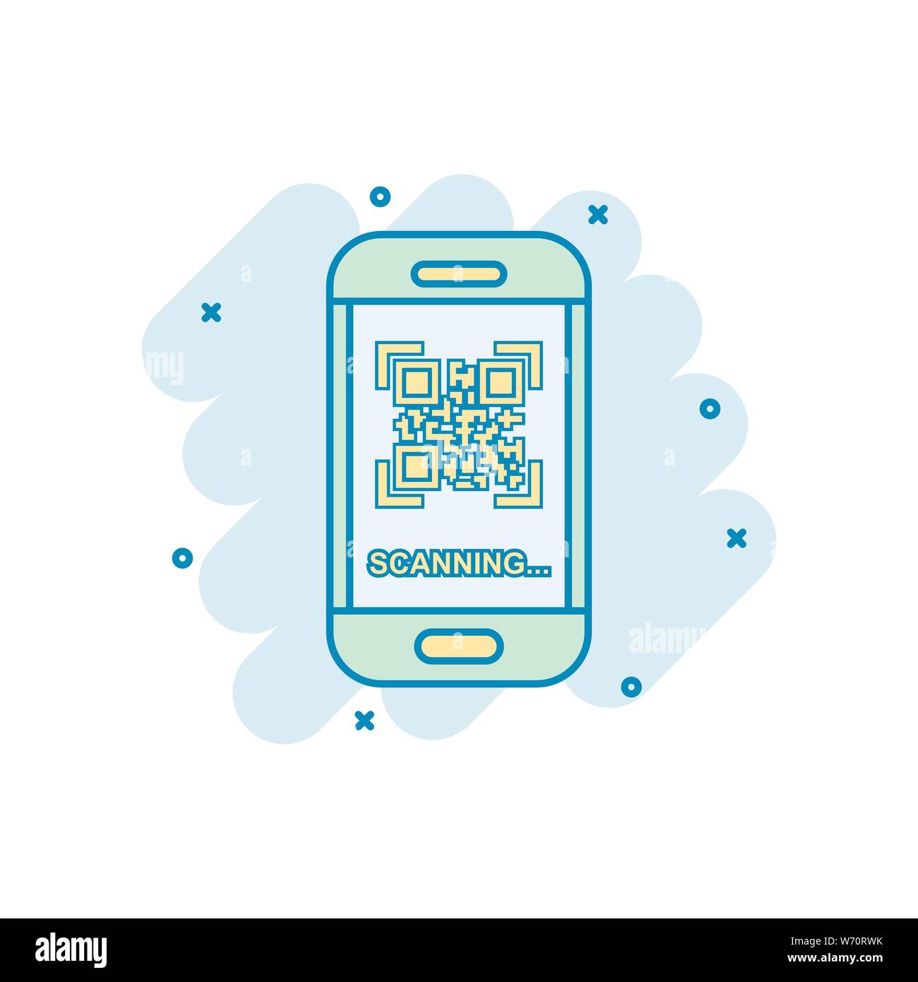 Qr Code Scan Phone Icon In Comic Style Scanner In Smartphone Vector Cartoon Illustration On