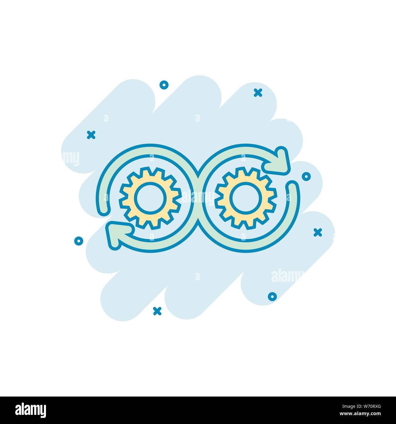 Development icon in comic style. Devops vector cartoon illustration on white isolated background ...