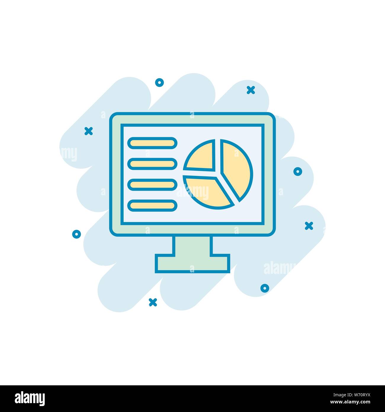 Analytic monitor icon in comic style. Diagram vector cartoon ...