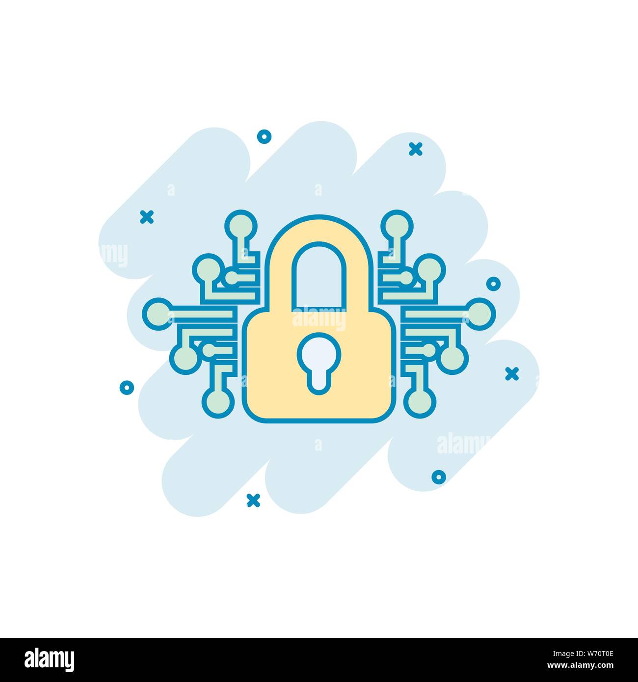 Cyber security icon in comic style. Padlock locked vector cartoon ...