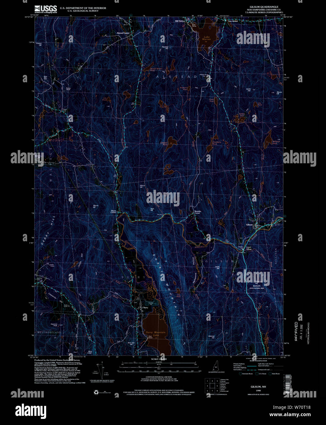 USGS TOPO Map New Hampshire NH Gilsum 329571 1998 24000 Inverted ...