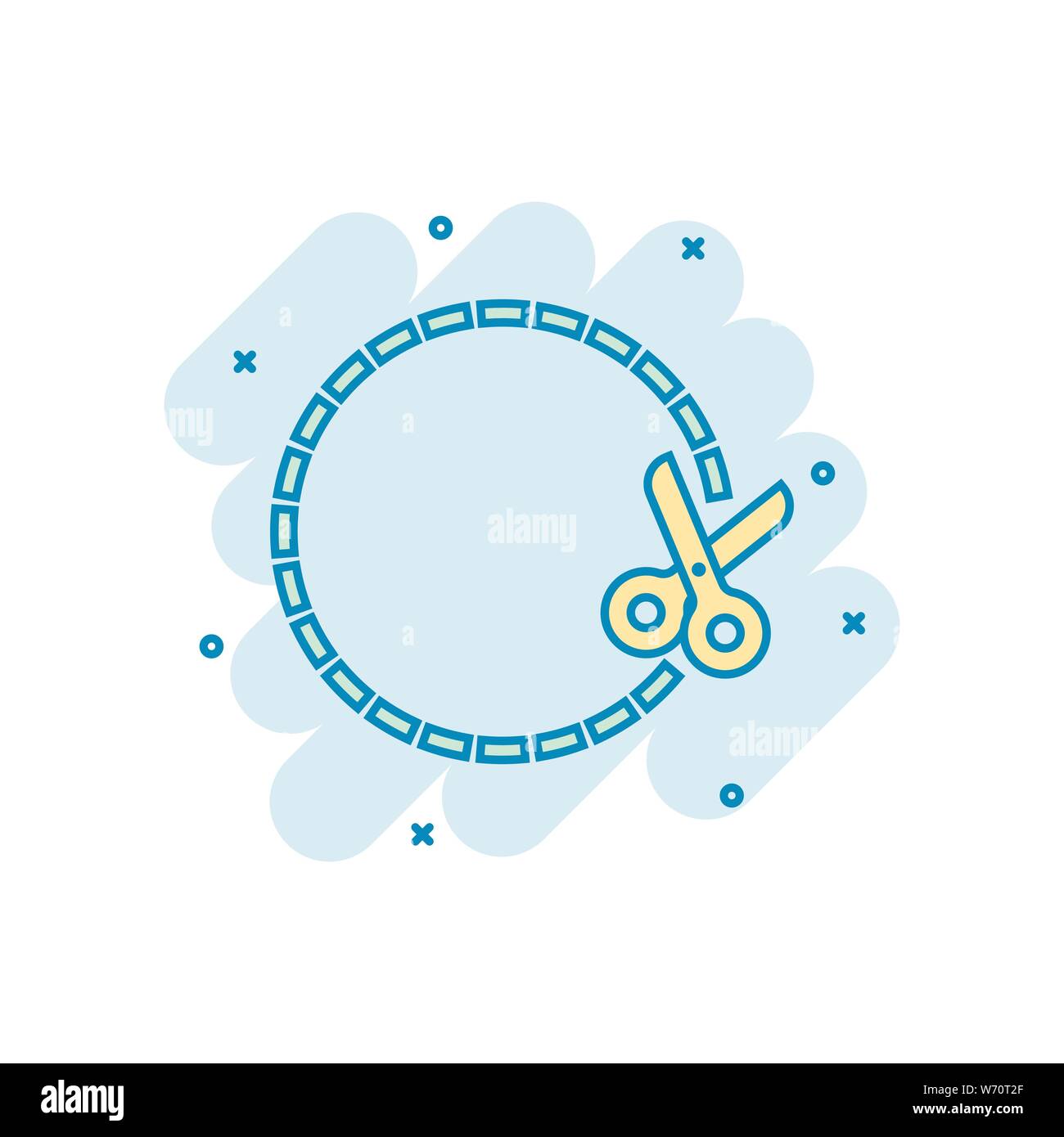 Coupon cut lines icon in comic style. Scissors snip vector cartoon ...