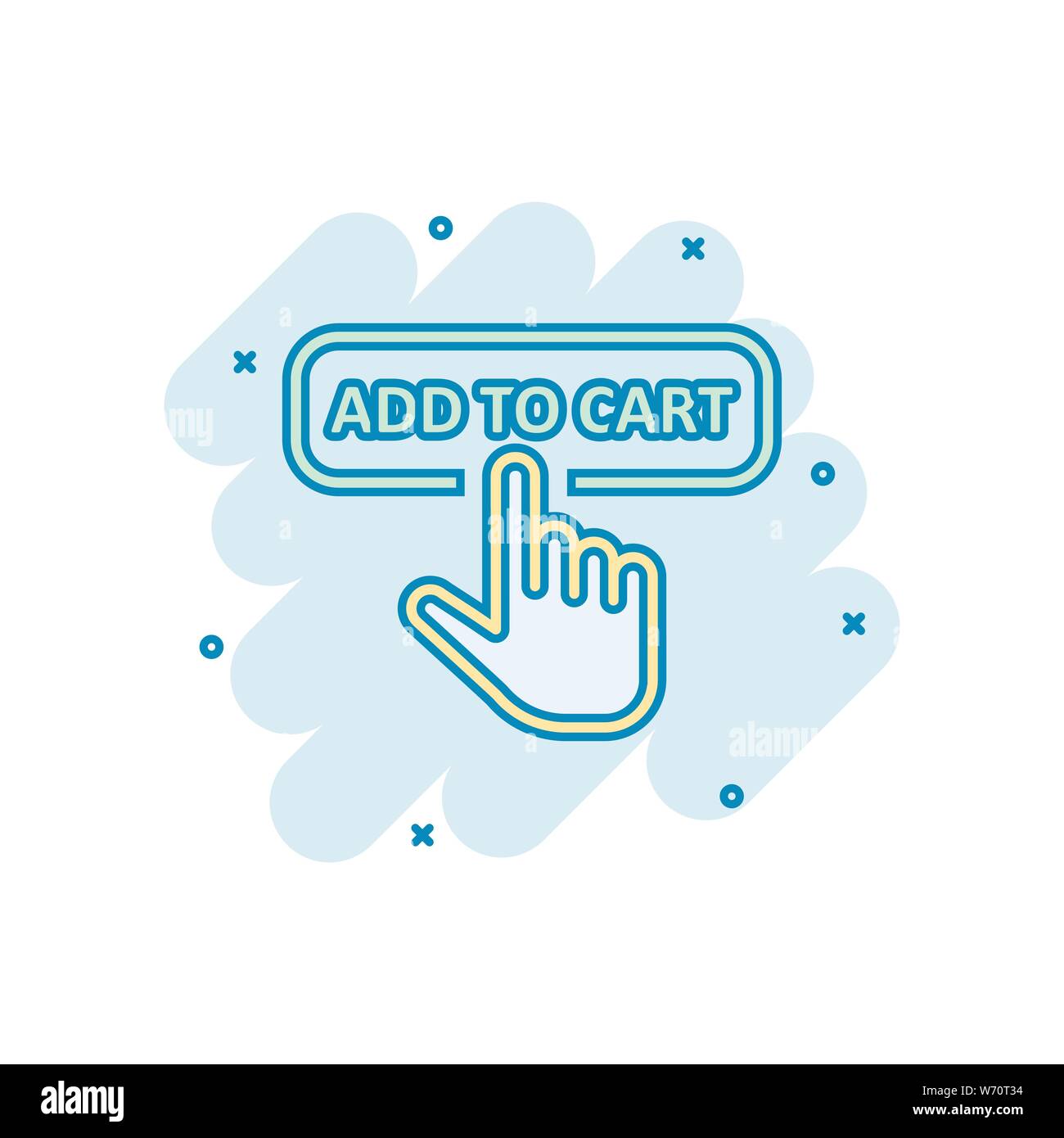 Add to cart shop icon in comic style. Finger cursor vector cartoon ...
