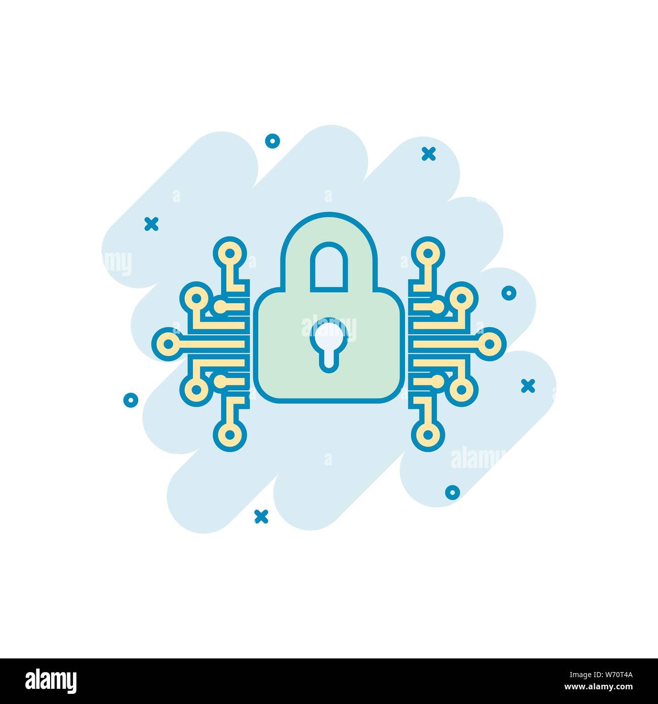 Cyber security icon in comic style. Padlock locked vector cartoon ...
