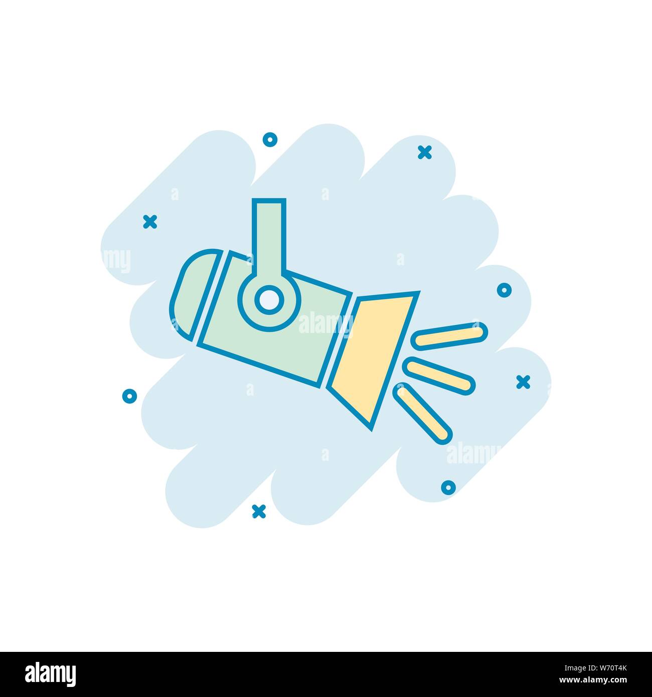 Spotlight icon in comic style. Lamp vector cartoon illustration on ...
