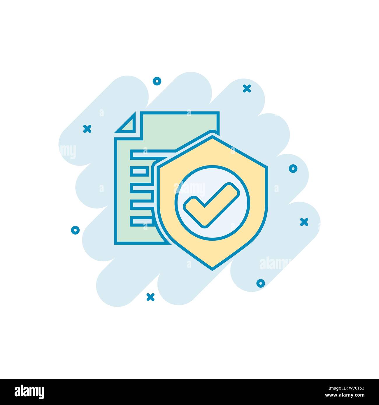 Insurance policy icon in comic style. Report vector cartoon ...