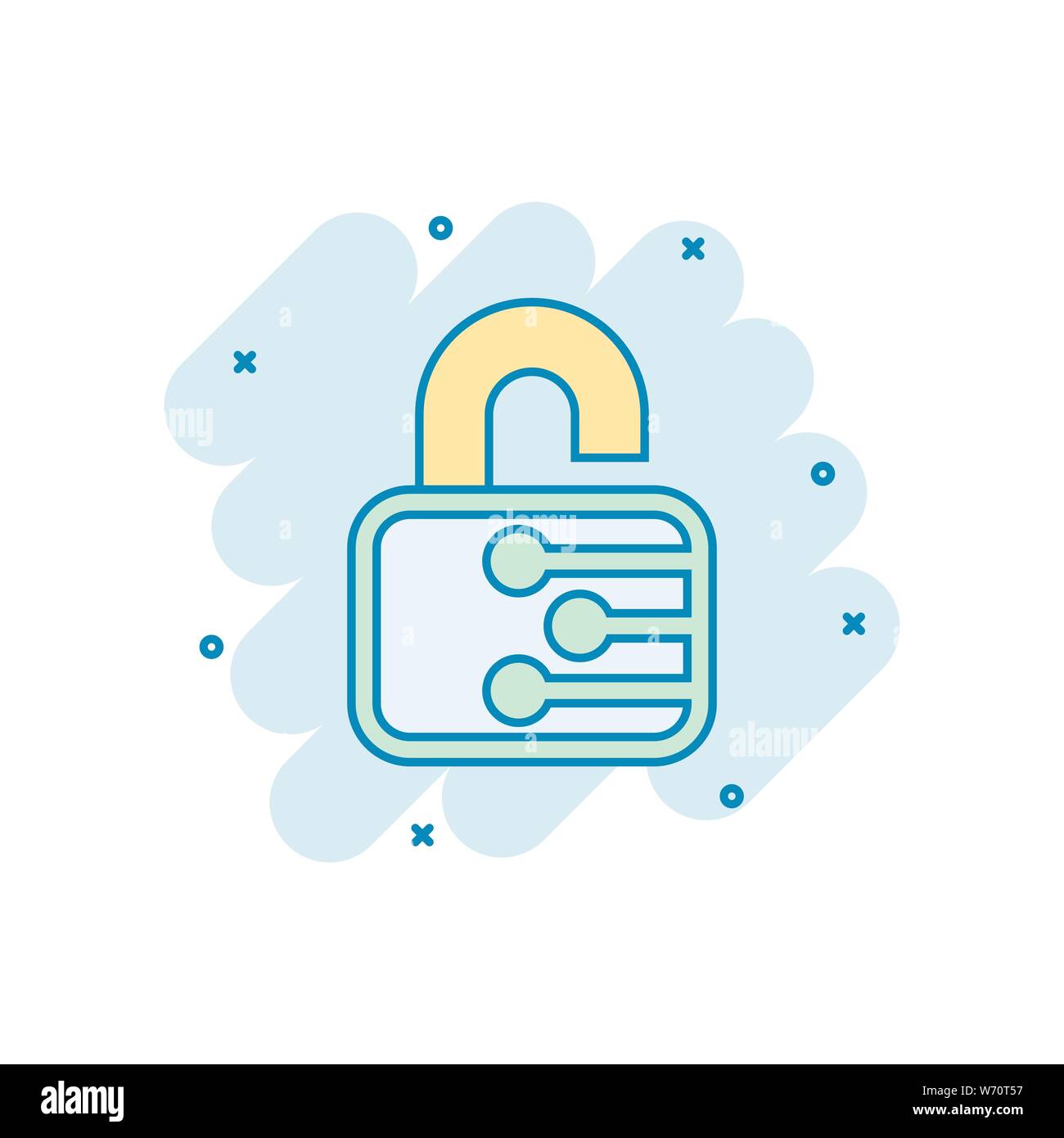 Cyber security icon in comic style. Padlock locked vector cartoon ...